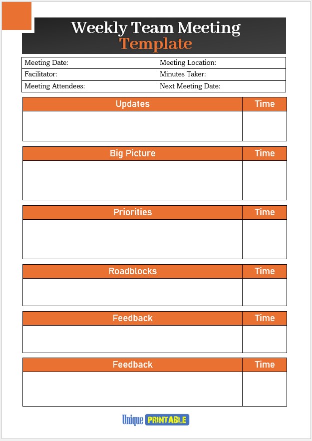 Weekly Team Meeting Template Free Unique Printable Templates